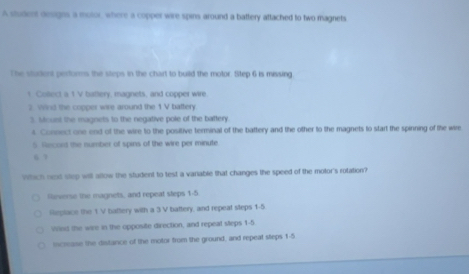 Solved: A student designs a molor, where a copper wire spins around a ...