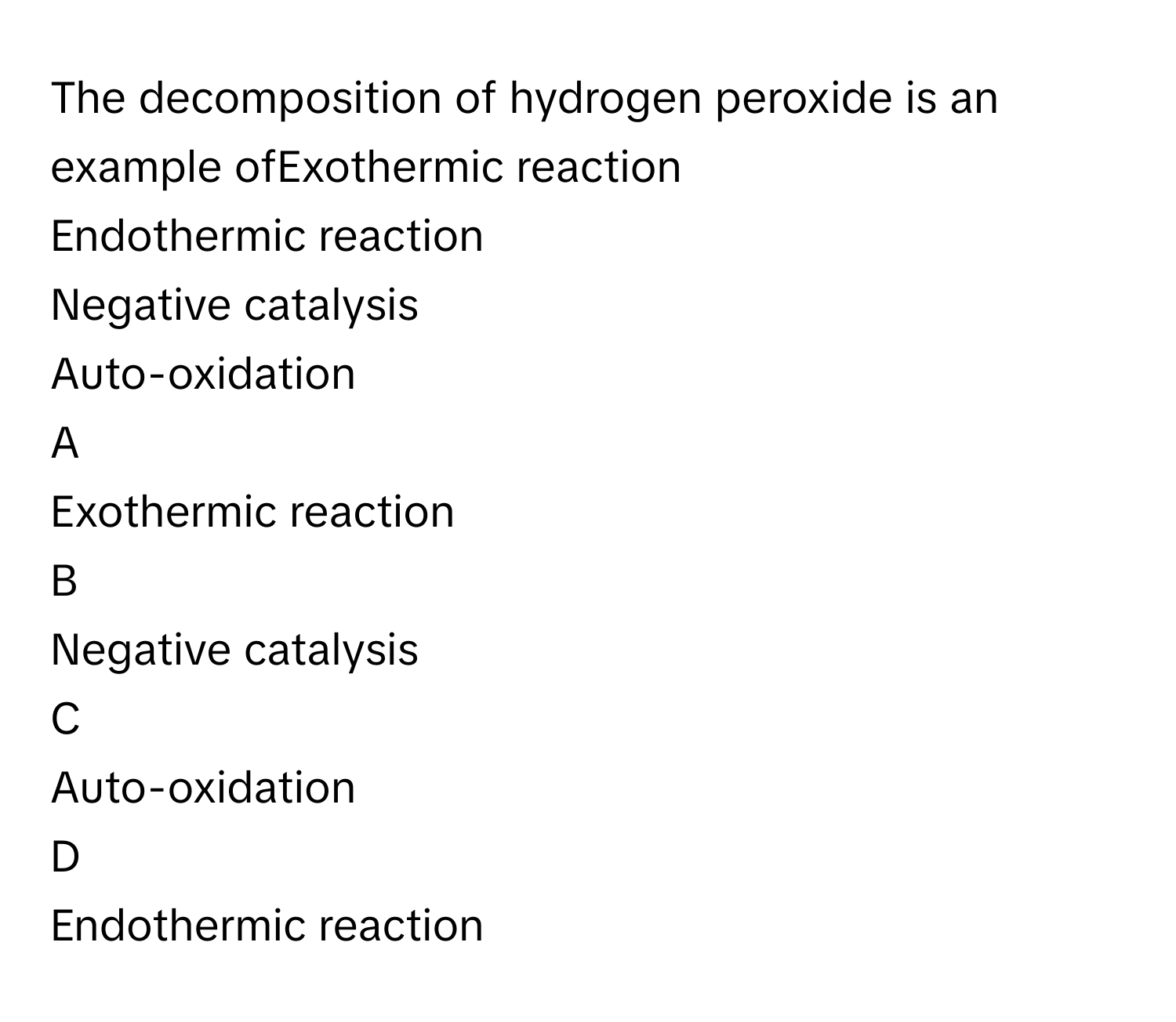 Solved: The decomposition of hydrogen peroxide is an example ...