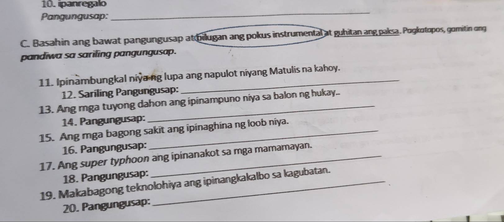 Solved: ipanregalo Pangungusap: _ C. Basahin ang bawat pangungusap at ...