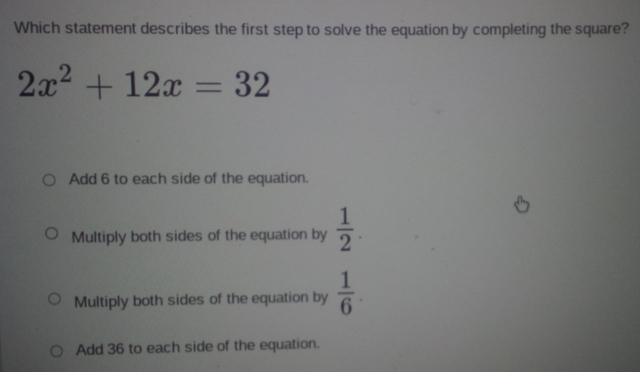 Solved: Which statement describes the first step to solve the equation ...
