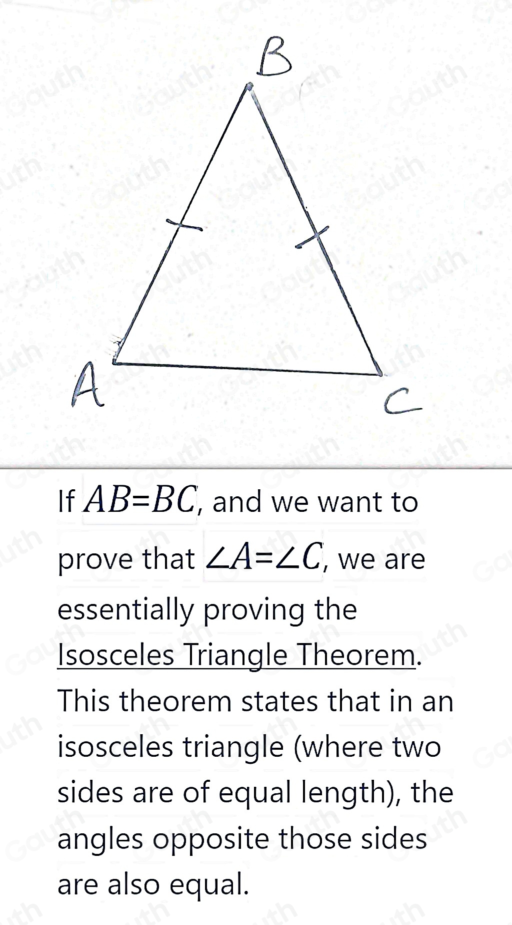 Solved: Consider the following proof. What theorem is being proved? Given: Isosceles ABC with ov ...