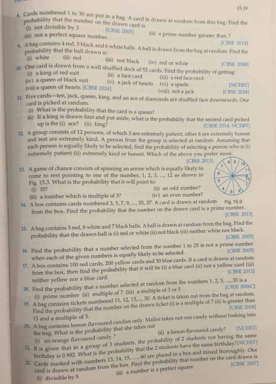 Solved: 15.19 8 Cards numbered 1 to 30 are put in a bag. A card is ...