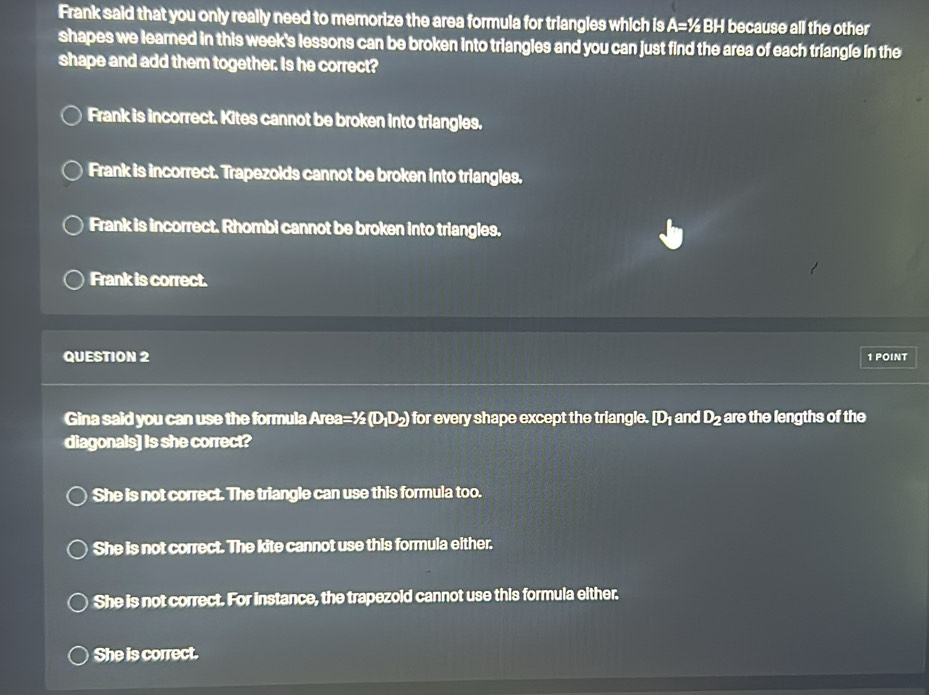 Solved: Frank said that you only really need to memorize the area ...