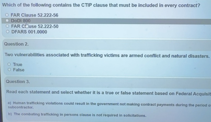 Solved: Which of the following contains the CTIP clause that must be ...