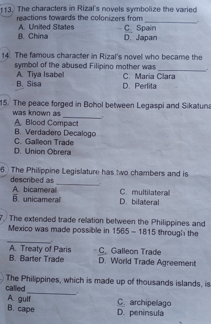 Solved: The characters in Rizal's novels symbolize the varied ...