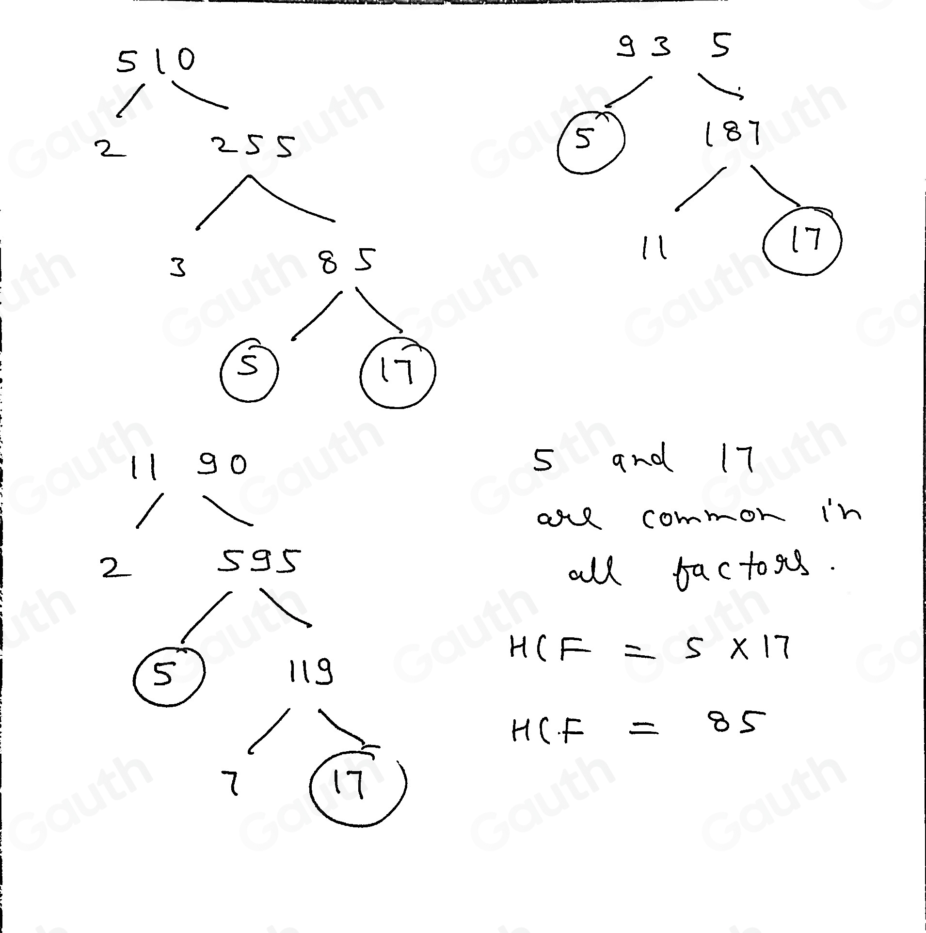Solved: The prime factor trees for 510, 935 and 1190 are given below ...