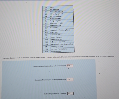 Solved: Using the displayed chart of accounts, type the correct accoent ...
