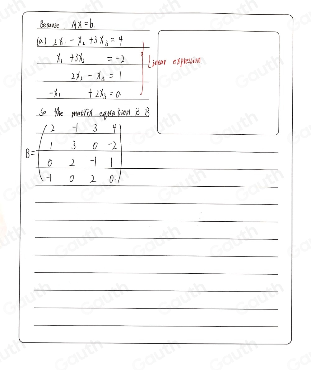 แก้ไขแล้ว:In each part, find matrices A, x, and b that express the given system of linear equations