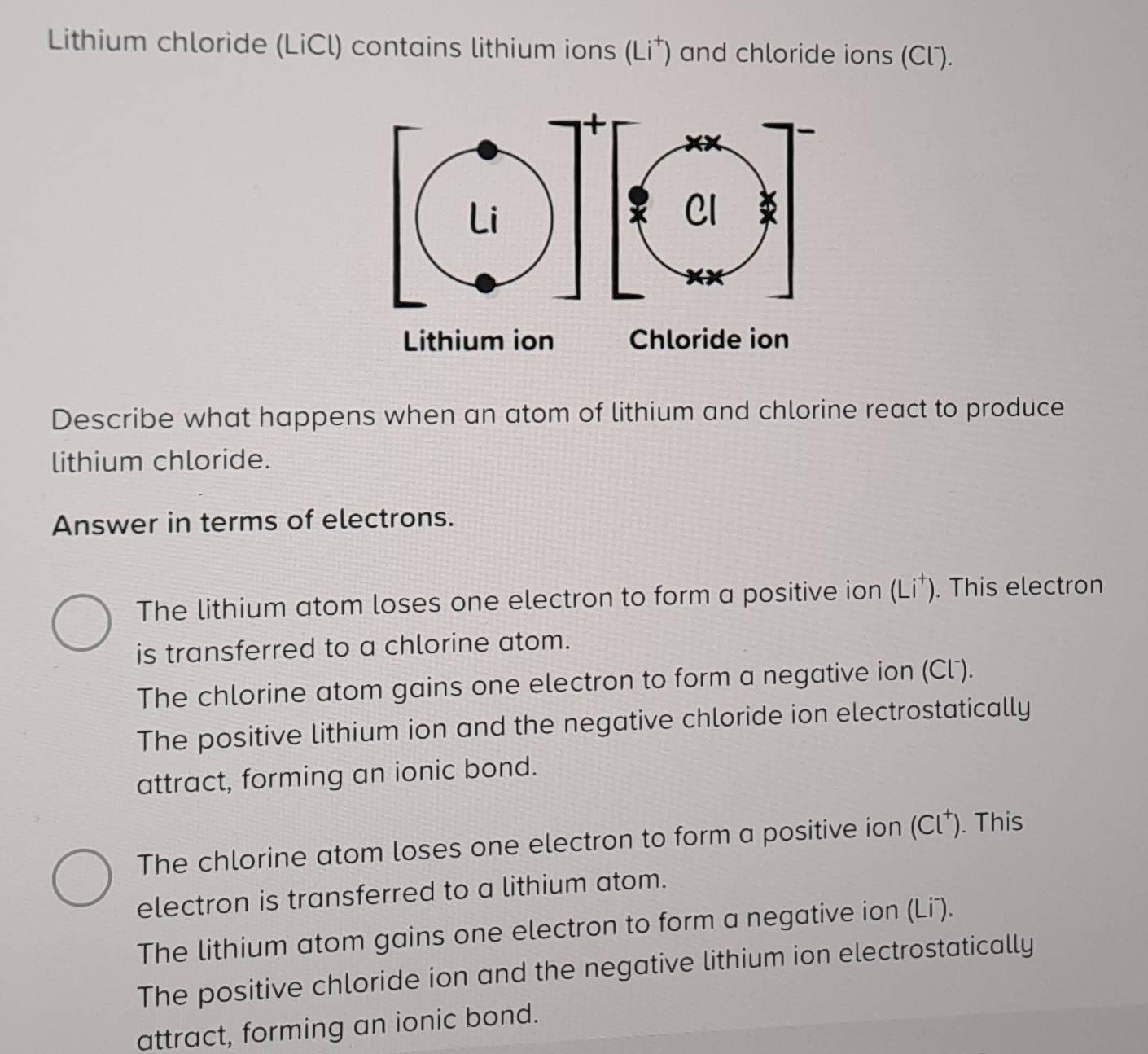 Solved: Lithium chloride (LiCl) contains lithium ions (Li⁺) and ...