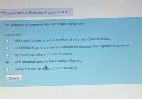 Solved: Classification & Evolution Practice Test #1 The principle of ...