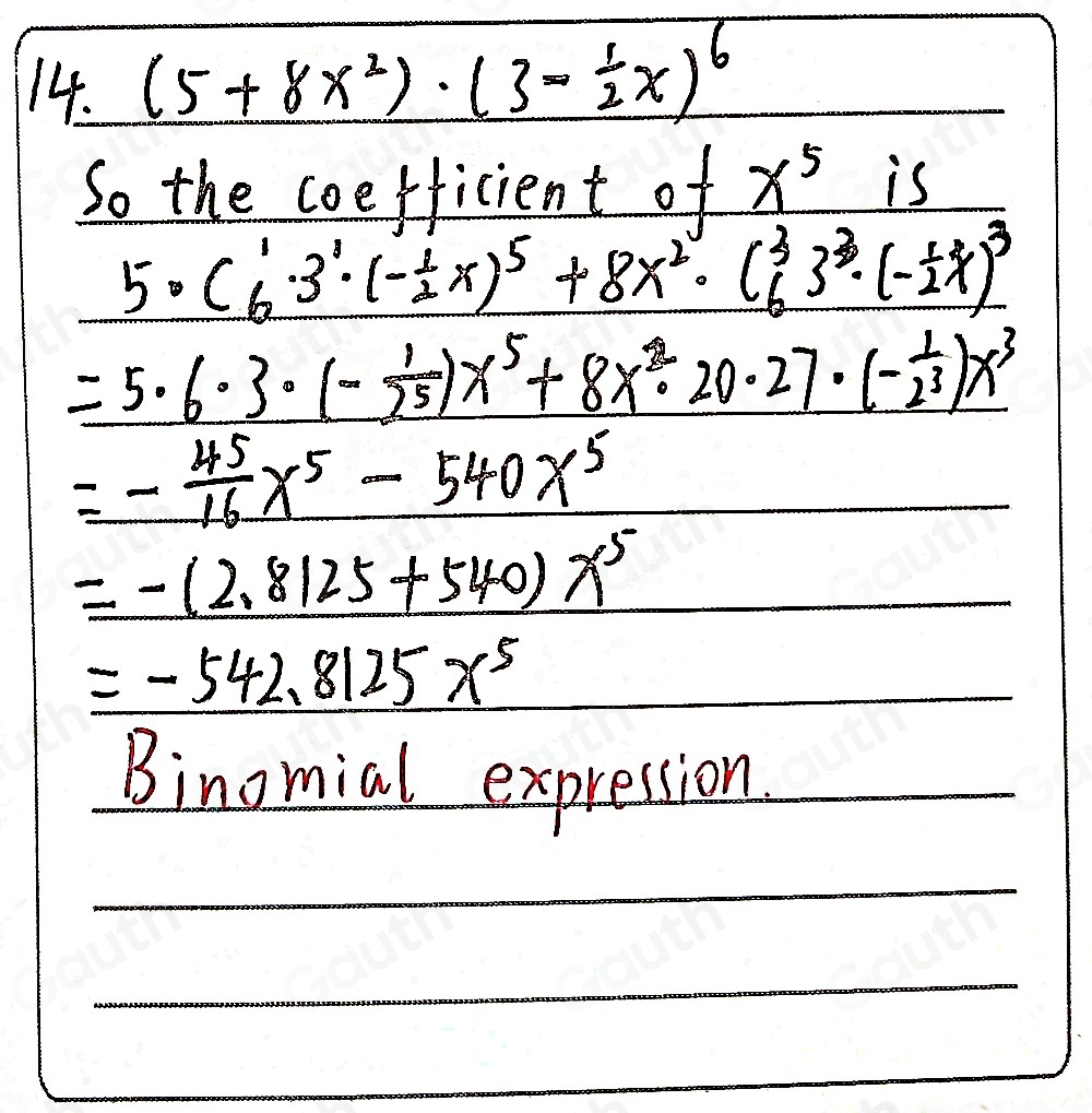 Solved: Find, in simplest form, the coefficient of x^5 in the expansion ...