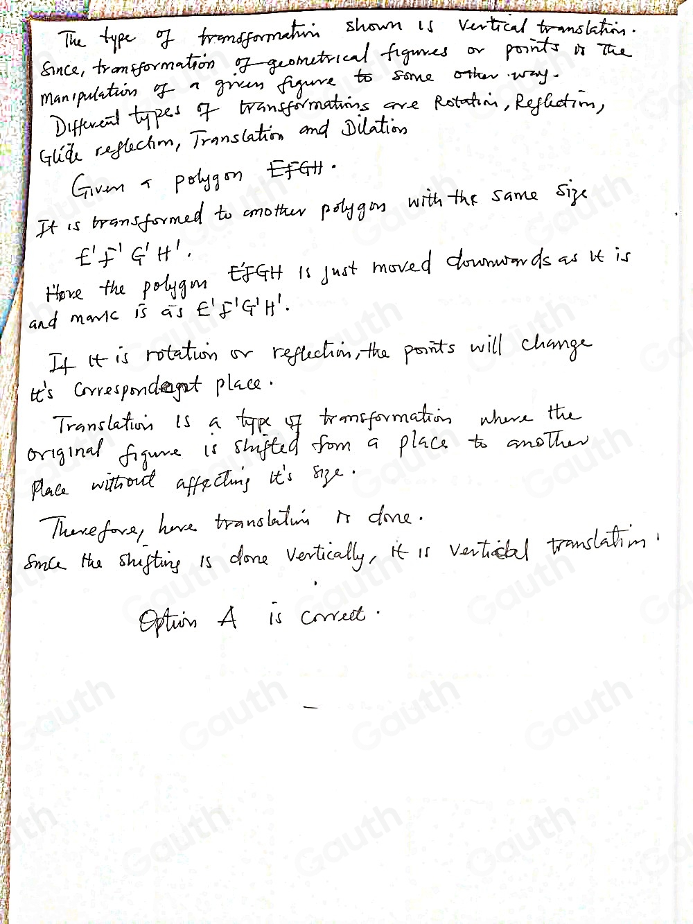 Solved: (Identifying Transformations LC) Use the image to determine the ...