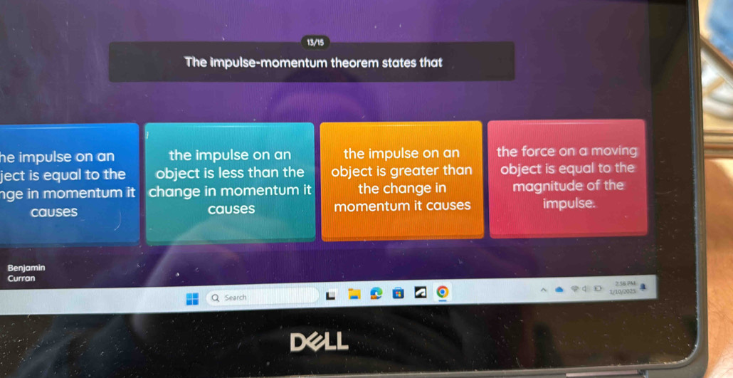 Solved: 13/15 The impulse-momentum theorem states that he impulse on an ...