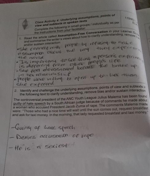 Solved: Class Activity 4: Underlying assumptions, points of 119462 ...
