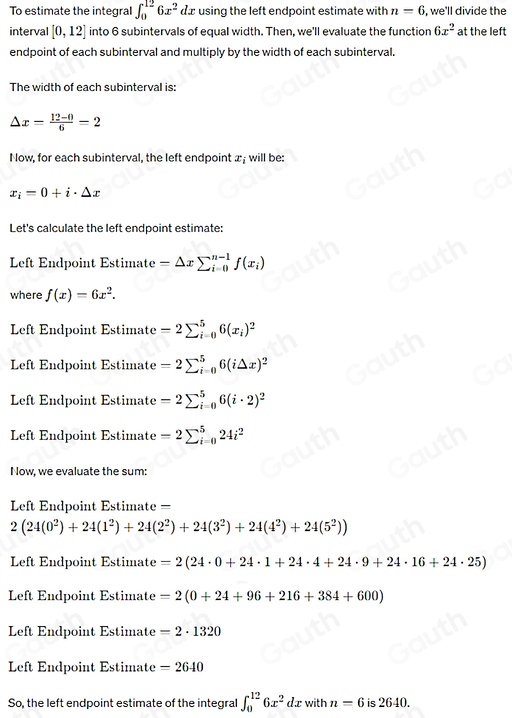 Solved: Estimate the integral ∈t _0^((12)6x^2)dx by the left endpoint ...