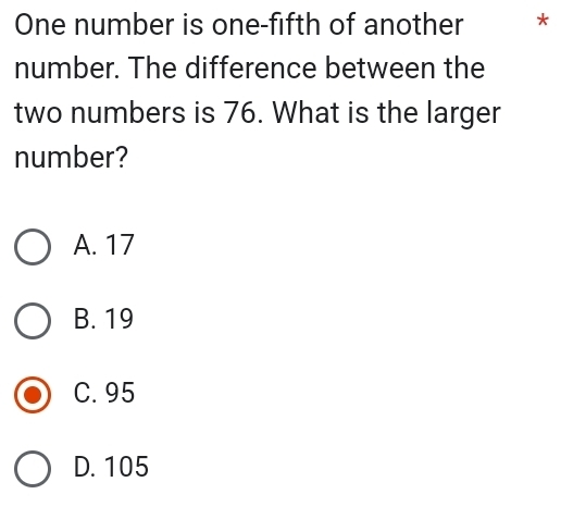 Solved: One number is one-fifth of another * number. The difference ...