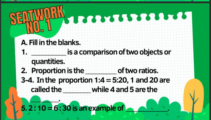 Solved: SEATWORK NO. 1 a A. Fill in the blanks. 1. _is a comparison of ...