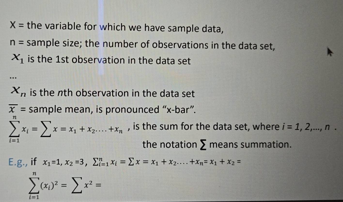Solved: X= the variable for which we have sample data, n= sample size ...