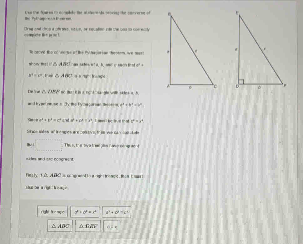 Use the figures to complete the statements proving the converse of the ...