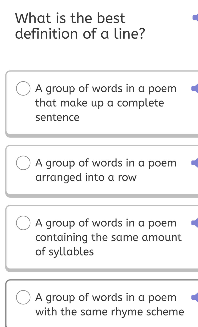 Solved: What is the best definition of a line? A group of words in a ...