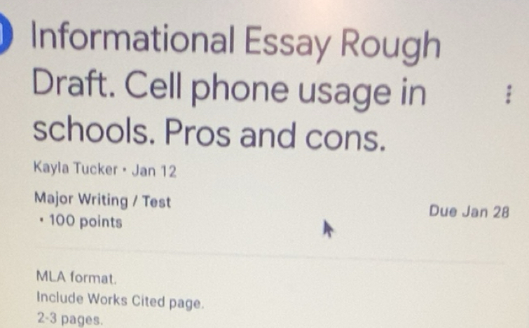 Resuelto:Informational Essay Rough Draft. Cell phone usage in : schools ...