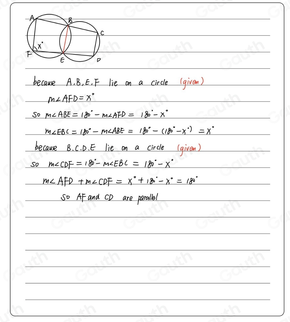 Solved: 6 22 A, B, E and F lie on a circle. B, C, D and E lie on a ...