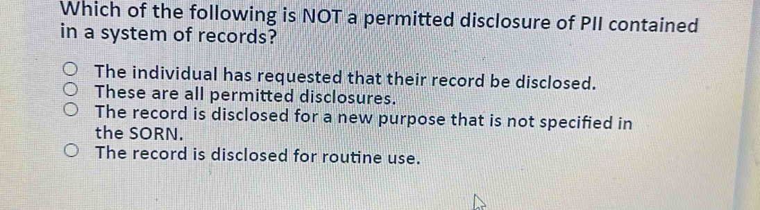 Solved: Which of the following is NOT a permitted disclosure of PII ...