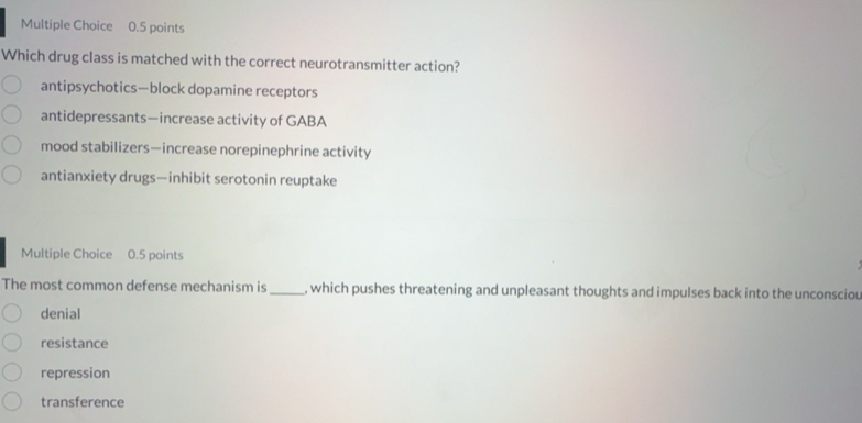 Solved: Which drug class is matched with the correct neurotransmitter ...