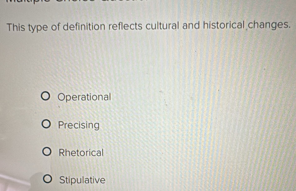 Solved: This type of definition reflects cultural and historical ...