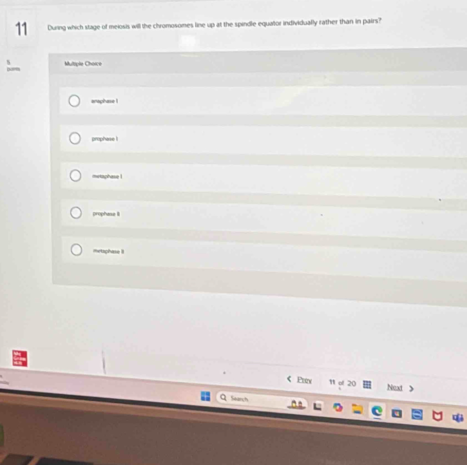 Solved: During which stage of meiosis will the chromosomes line up at ...