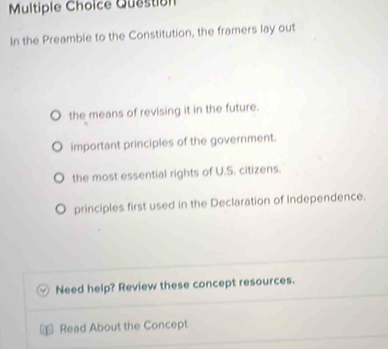 Solved: Question In the Preamble to the Constitution, the framers lay ...