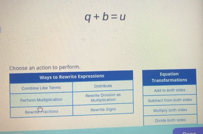 Solved: q+b=u Choose an action to perform. Ways to Rewrite Expressions ...