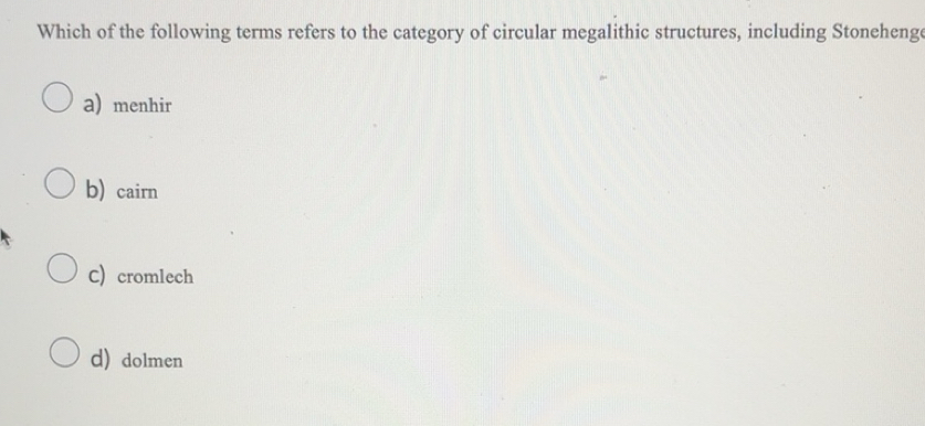 Solved: Which of the following terms refers to the category of circular ...