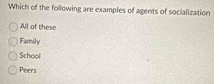 Solved: Which of the following are examples of agents of socialization ...