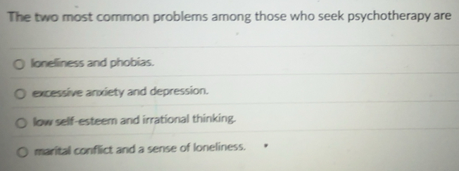 Solved: The two most common problems among those who seek psychotherapy ...
