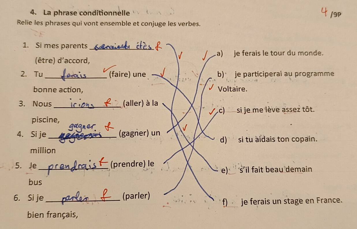 Gelöst:La phrase conditionnelle Relie les phrases qui vont ensemble et ...