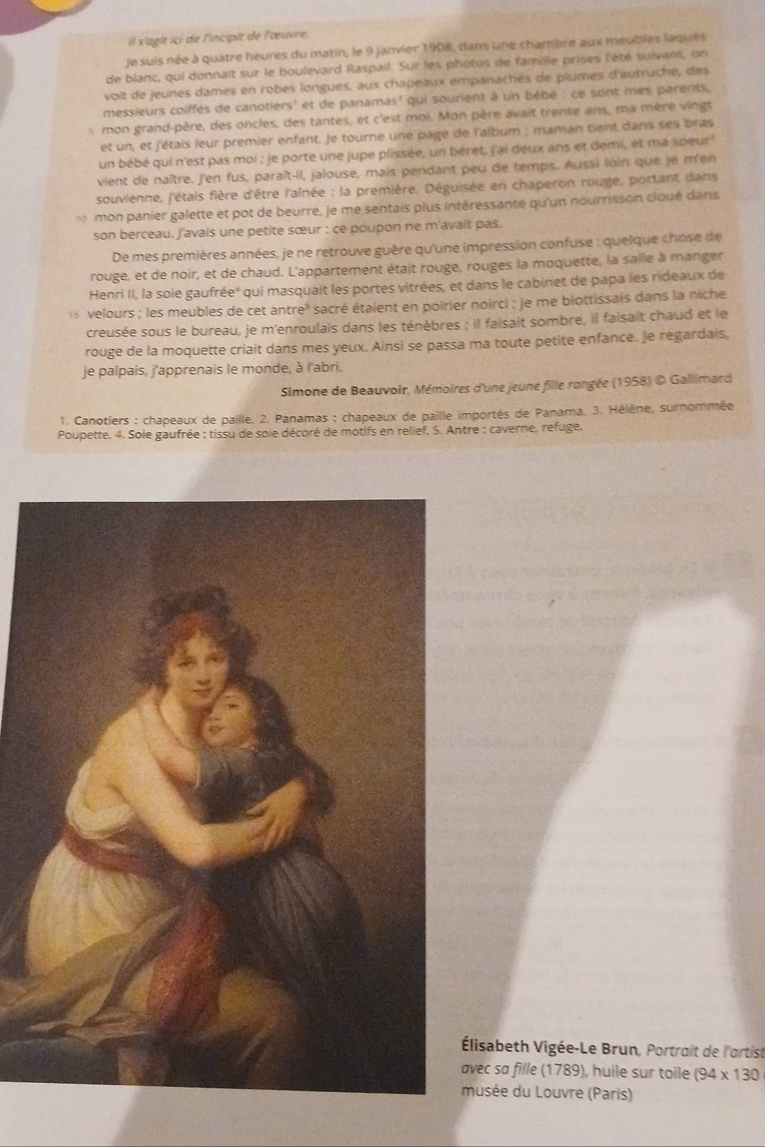 Résolu :il s'agit ici de l'incipit de l'œuvre. je suis née à quatre heures du matin, le 9 janvier