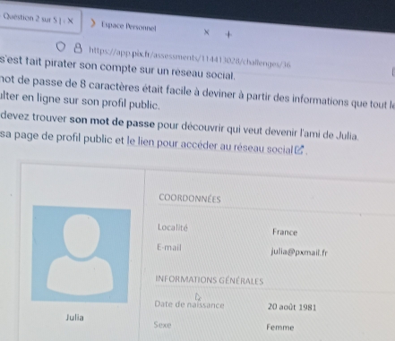 Résolu :sur 5 | 》 Espace Personnel https://app.pix.h/assessments ...