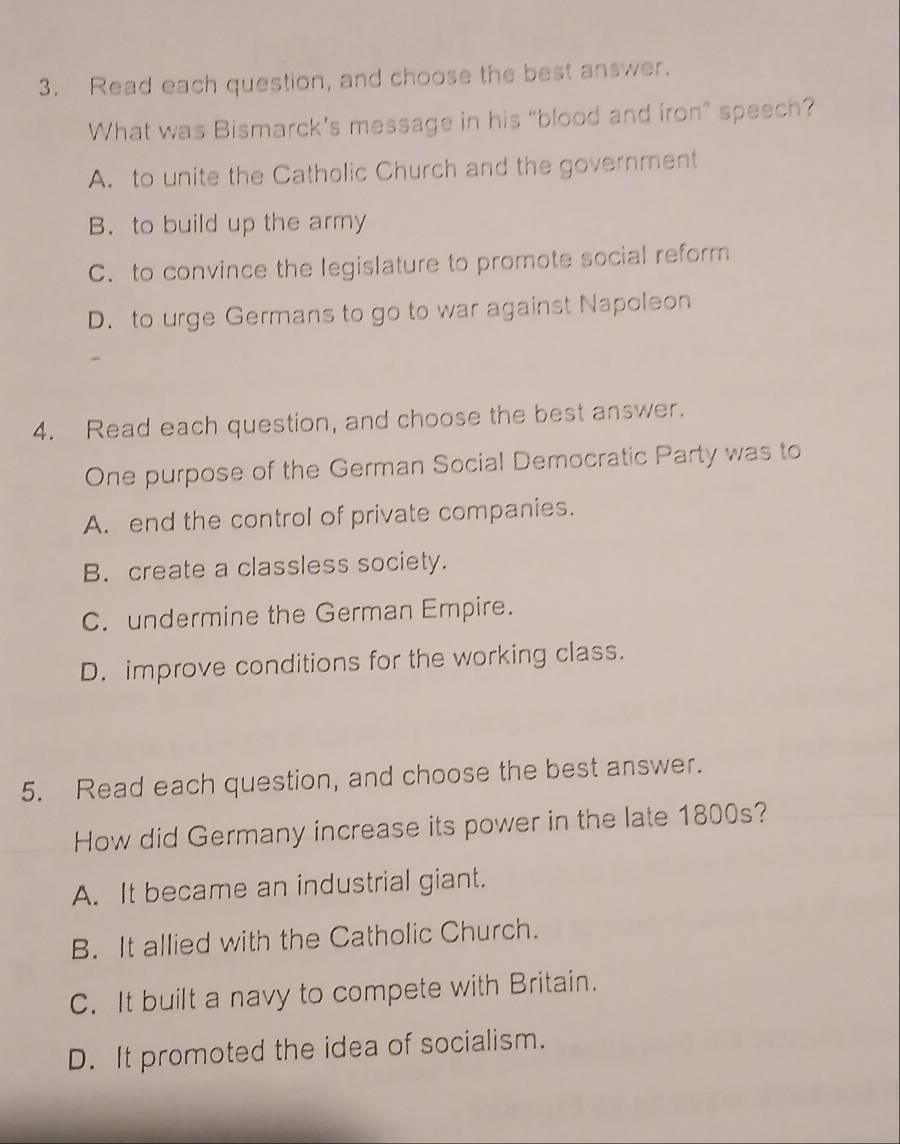 Solved: Read each question, and choose the best answer. What was ...