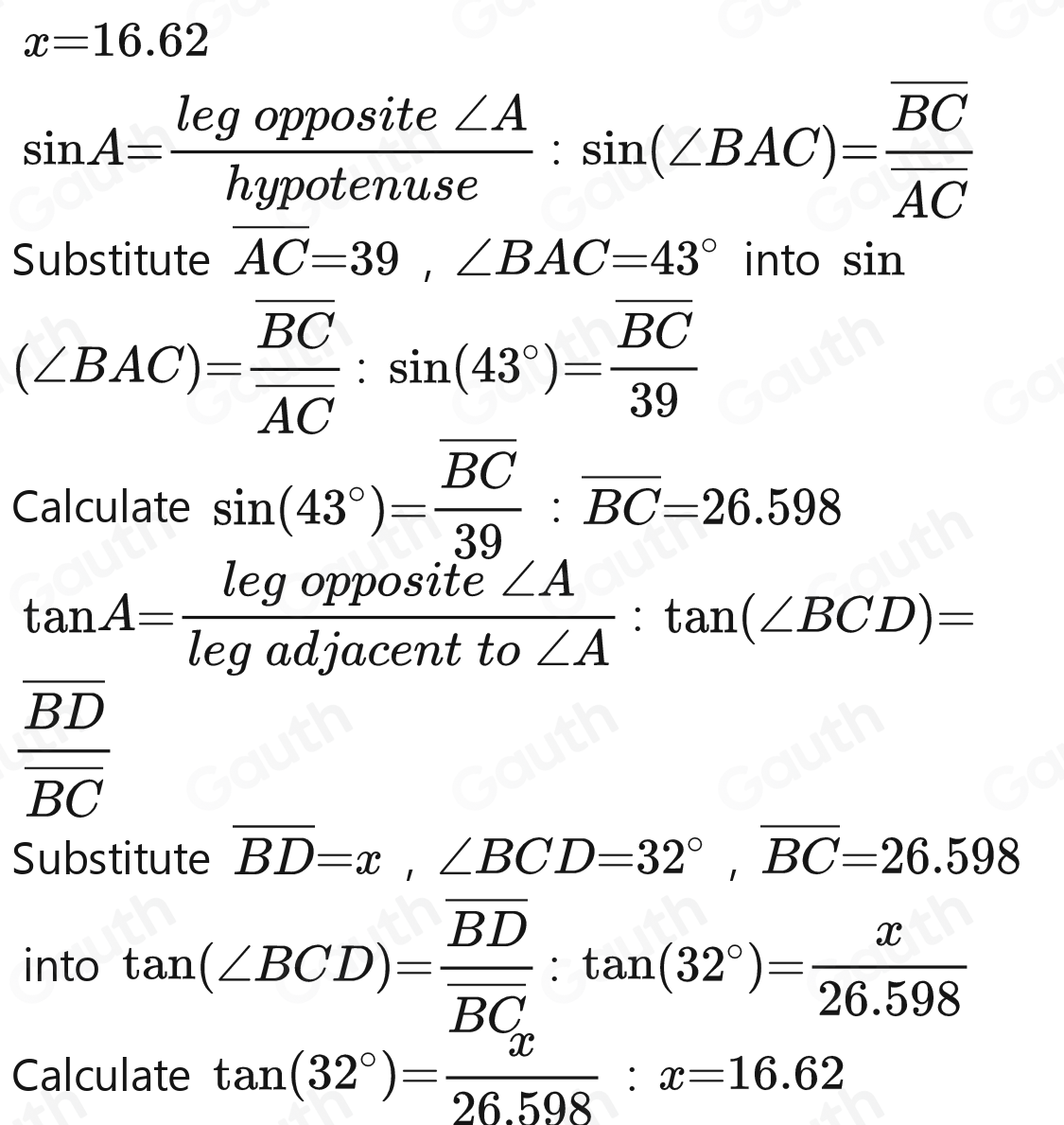 Solved: Find the length of the side labeled x. Round intermediate values to the nearest tenth ...