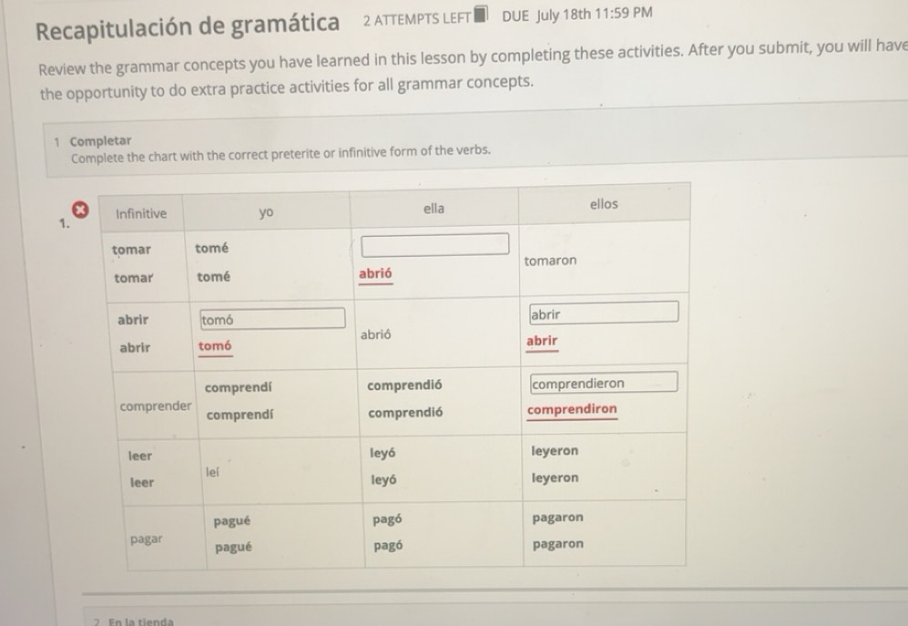 Solved: Recapitulación de gramática 2 ATTEMPTS LEFT DUE July 18th 11 ...
