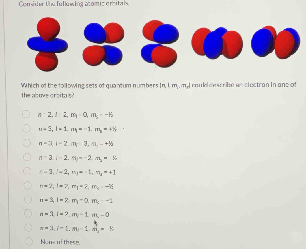 Solved: Consider the following atomic orbitals. Which of the following ...