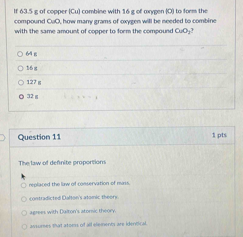 Solved: If 63.5 g of copper (Cu) combine with 16 g of oxygen (O) to ...