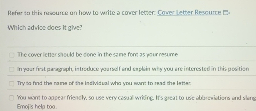 Solved: Refer to this resource on how to write a cover letter: Cover ...