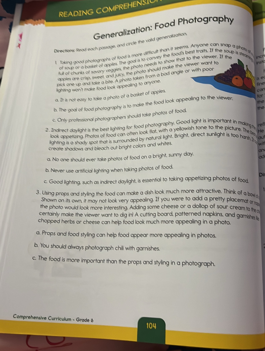 Solved: READING COMPREHENSIC Generalization: Food Photography ...