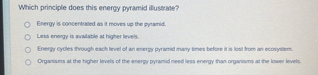 Solved: Which principle does this energy pyramid illustrate? Energy is ...