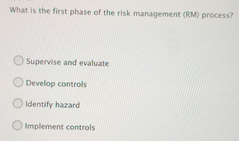 Gelöst:What is the first phase of the risk management (RM) process ...