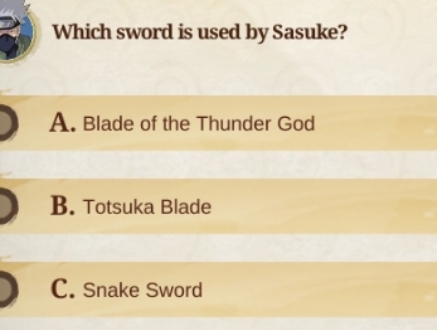 Solved: Which sword is used by Sasuke? A. Blade of the Thunder God B ...