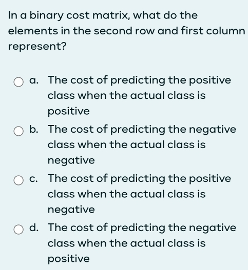 Solved: In a binary cost matrix, what do the elements in the second row ...