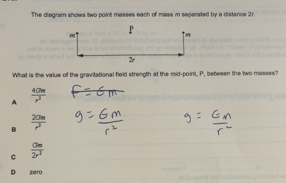 Solved: The diagram shows two point masses each of mass m separated by a distance 2r. P m ' m 2r ...